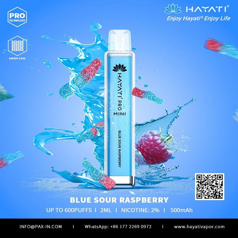 Hayati Pro Mini 600 Puffs Disposable Vape - £4.49 - Blue Sour Raspberry ...